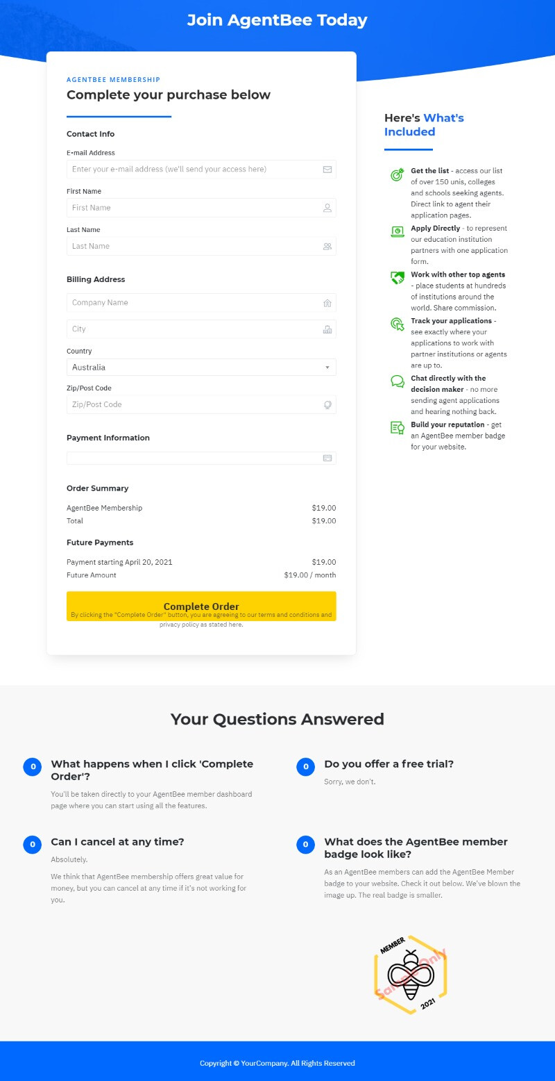AgentBee Membership Checkout - AgentBee